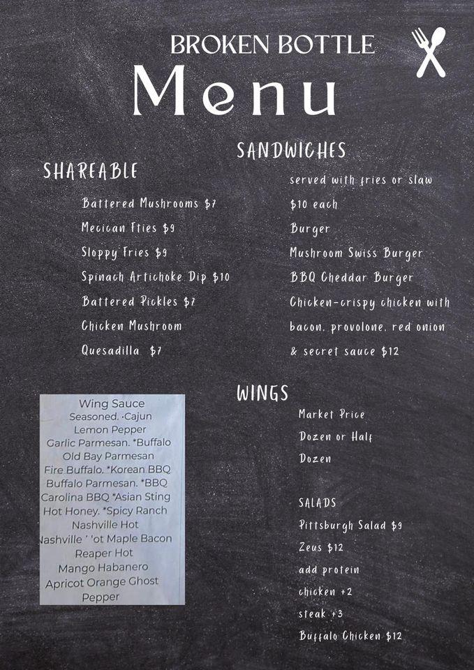 Menu at The Beermuda restaurant, New Kensington