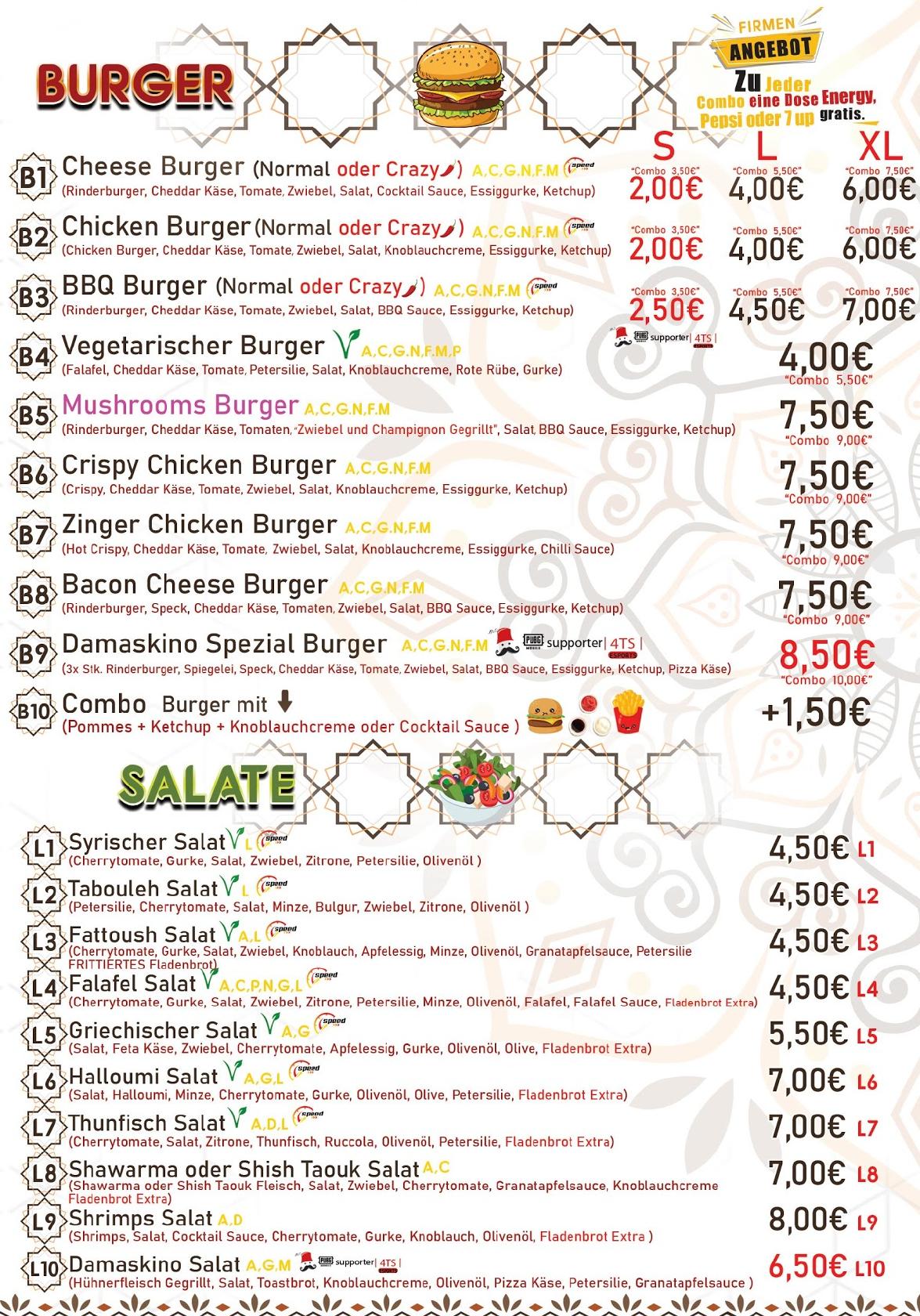 Menu at Damaskino Syrisches Street Food restaurant, Zwettl