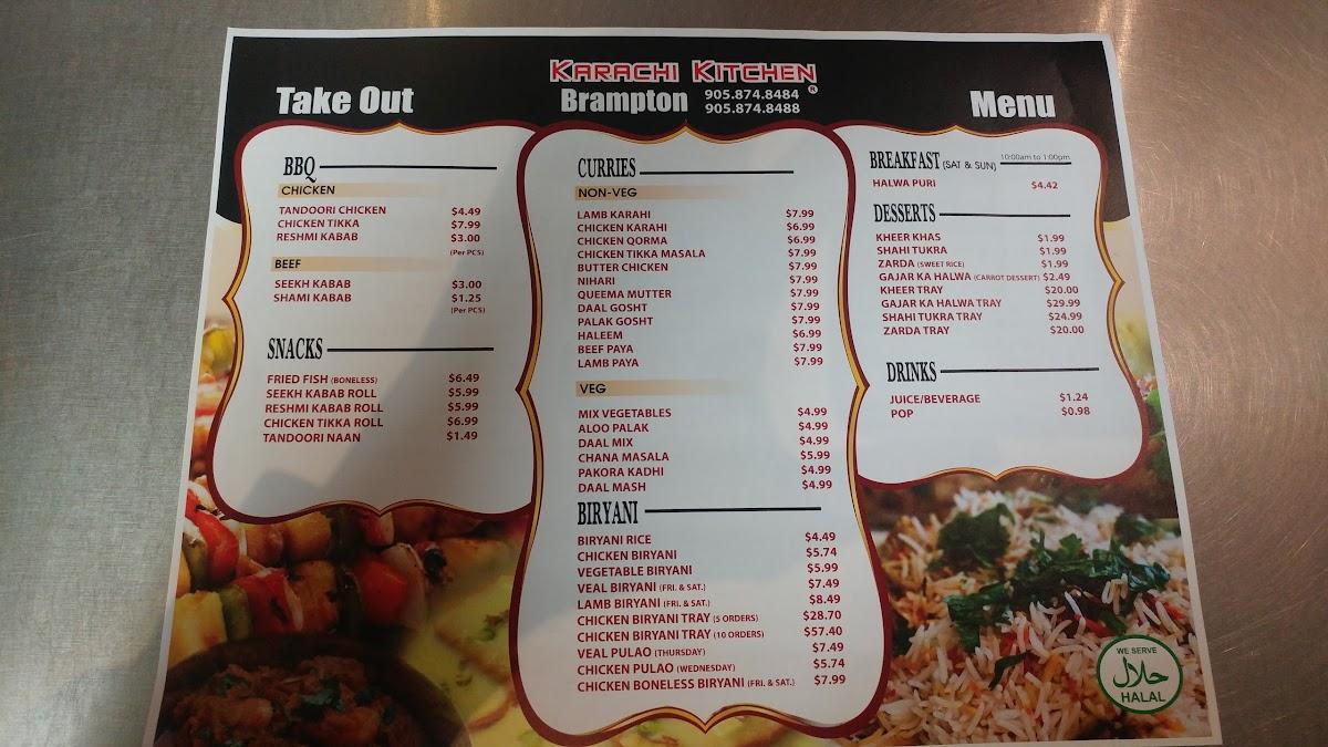 Menu at Karachi Kitchen restaurant, Brampton, 20 Red Maple Dr