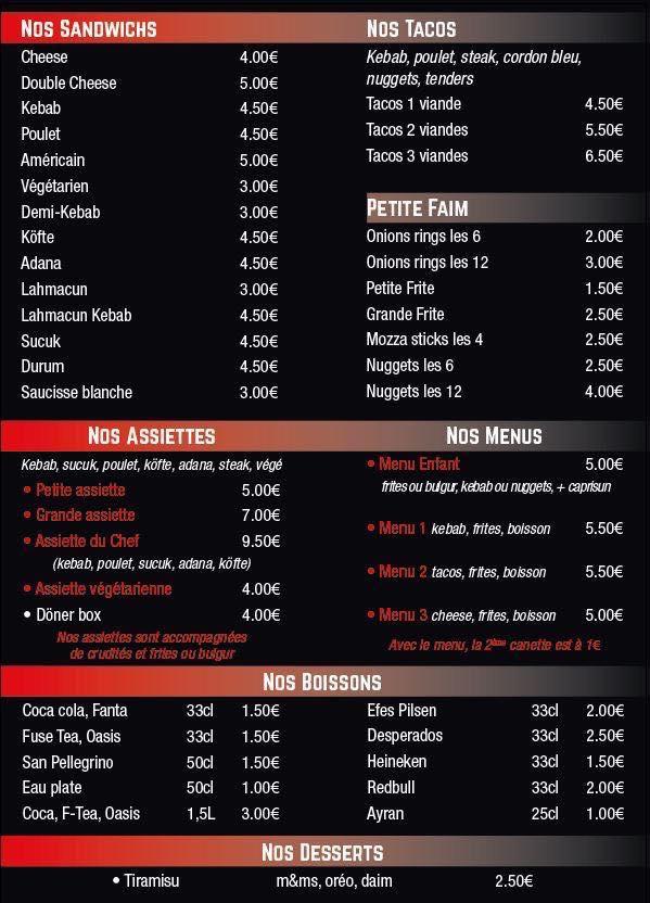 Menu at My kebab restaurant, Sarreguemines