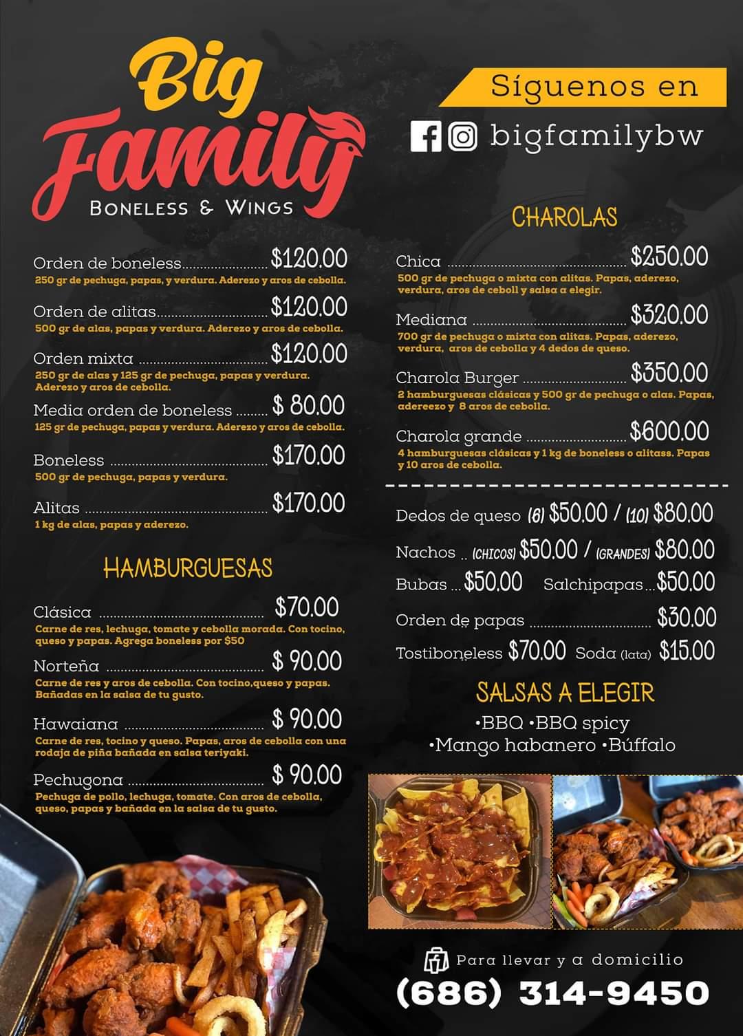 Menu at Big family boneless & wings restaurant, Mexicali