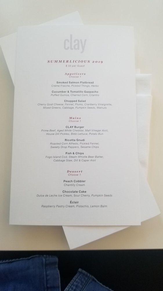 Menu at CLAY Restaurant, Toronto