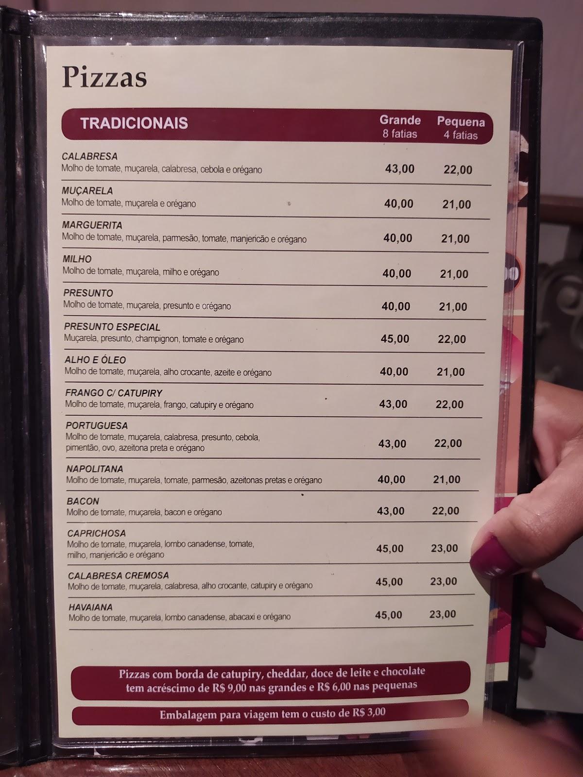 Carta de Dom Badu Pizza Bar, Brasília