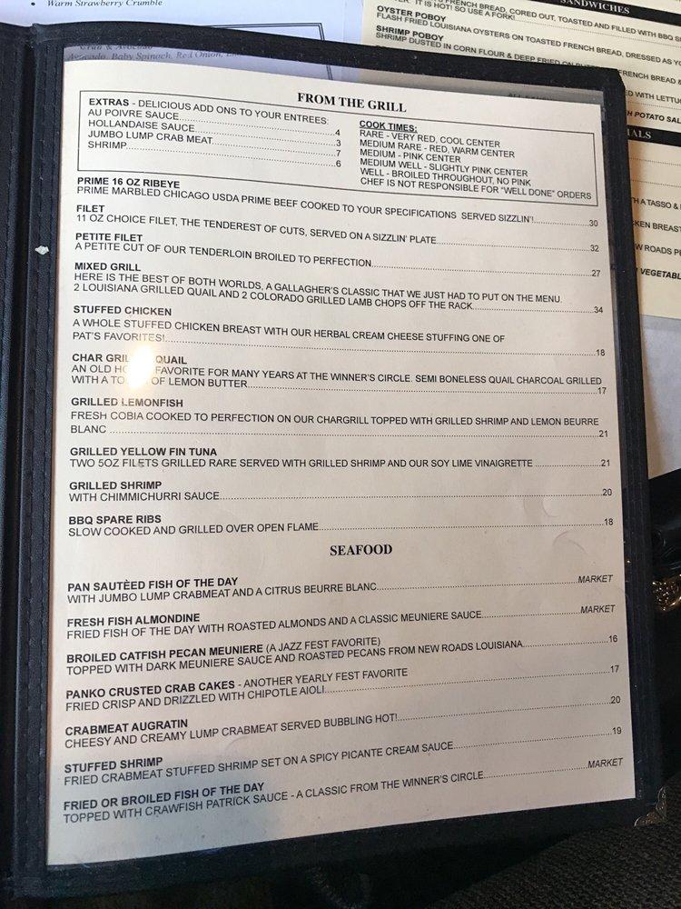 Menu at Gallagher's Grill steakhouse, Covington, 509 S Tyler St