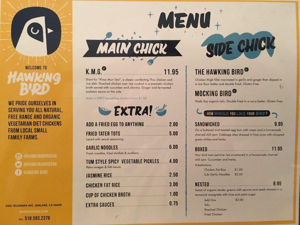 Menu at Hawking Bird restaurant, Oakland