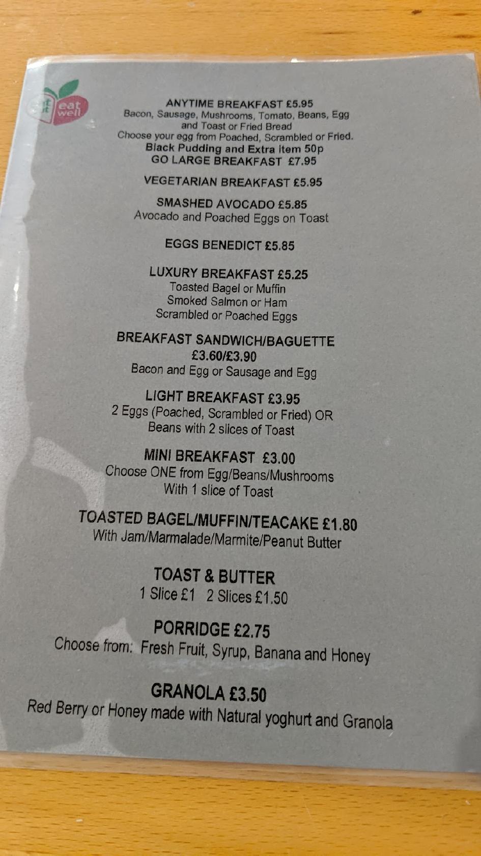 Menu at Jacarandas cafe, Midsomer Norton