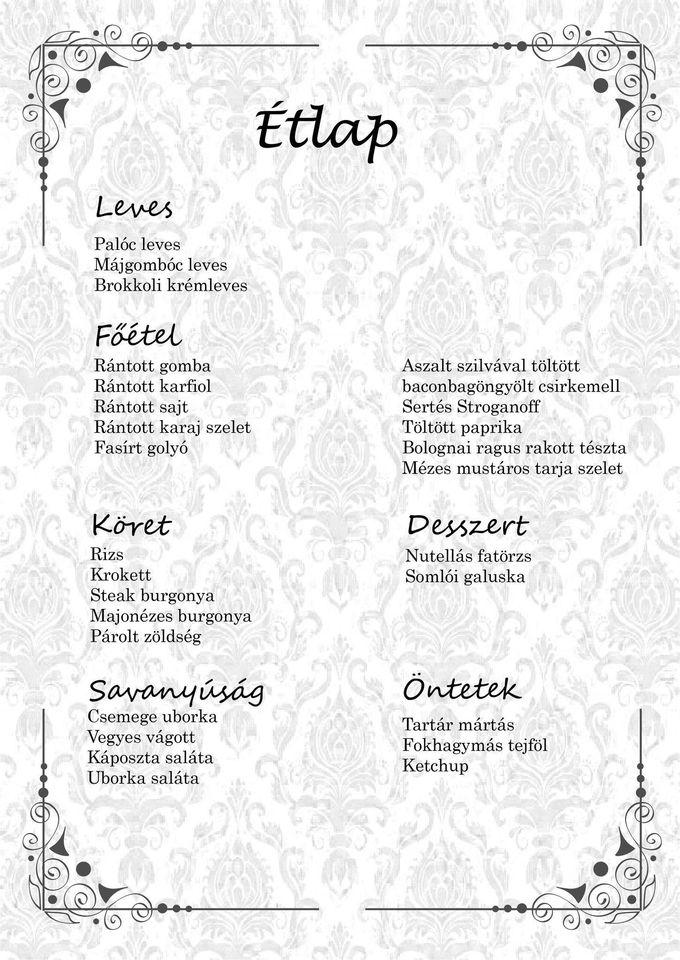 Menu at Pizza Ház restaurant, Esztergom