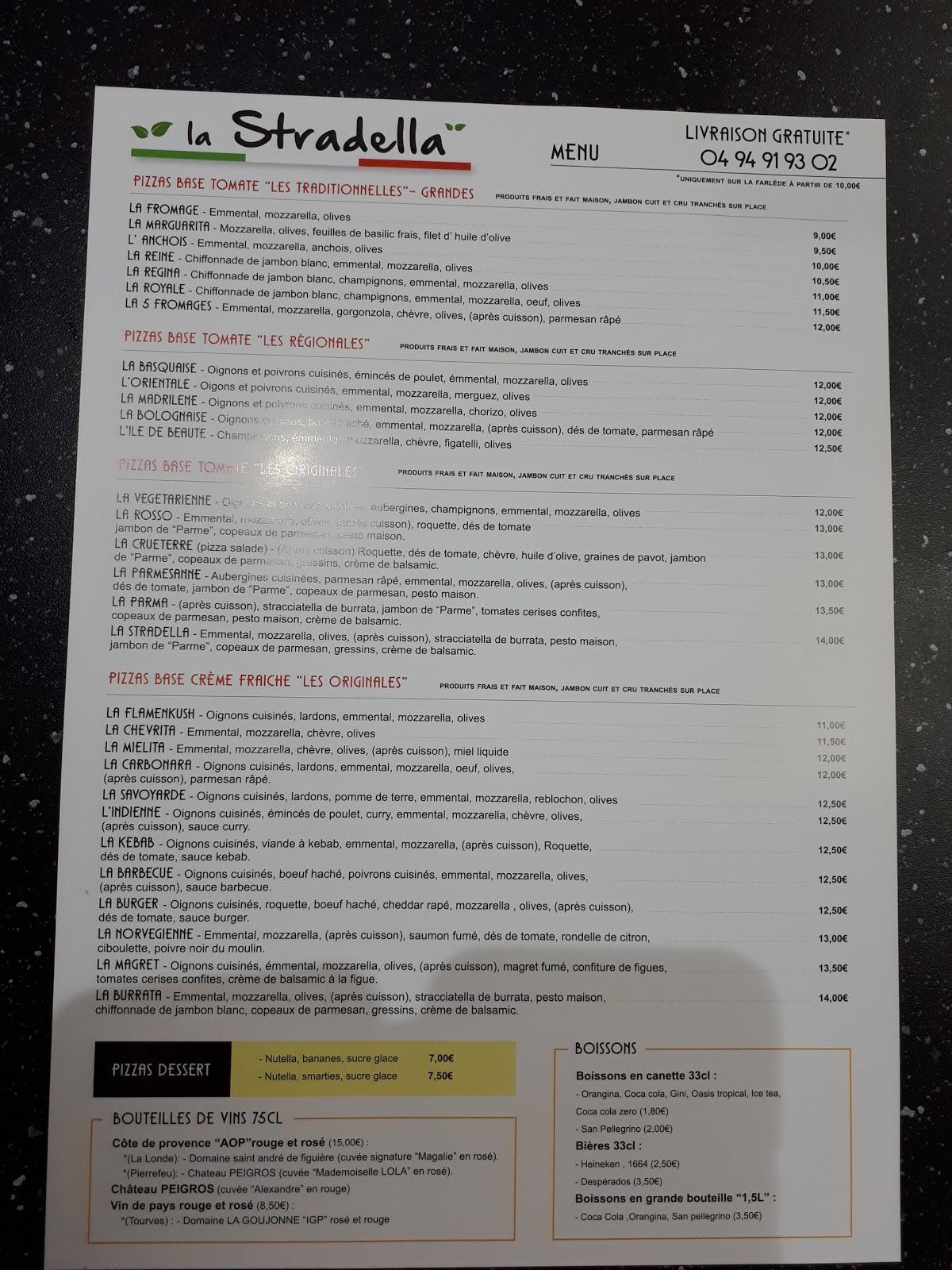 Menu at Pizza La Stradella restaurant, La Farlède