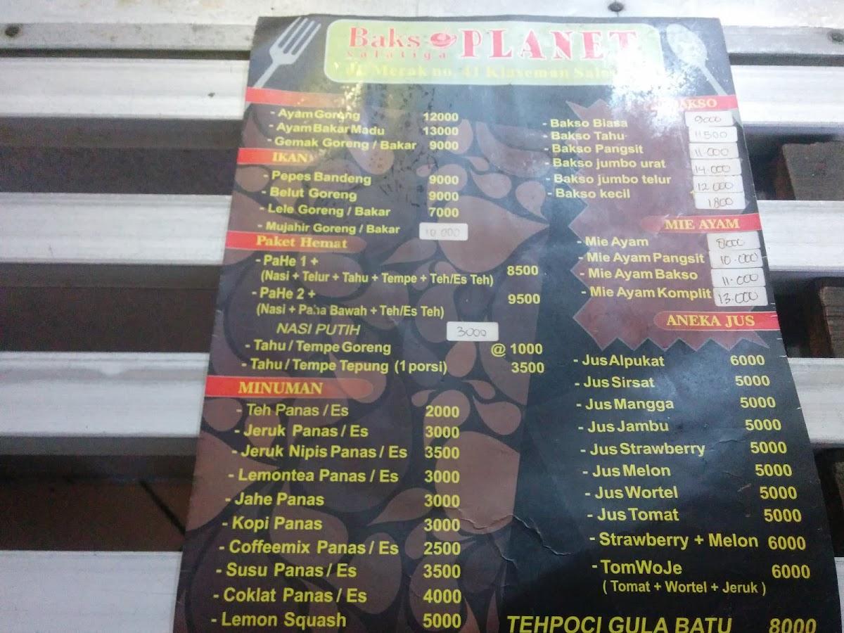 Menu at Bakso Planet (cabang Klaseman) restaurant, Salatiga, Jl. Merak ...