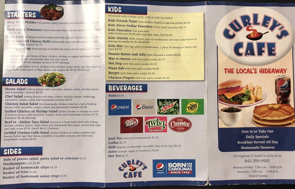 Menu at Curley's Cafe, Little River