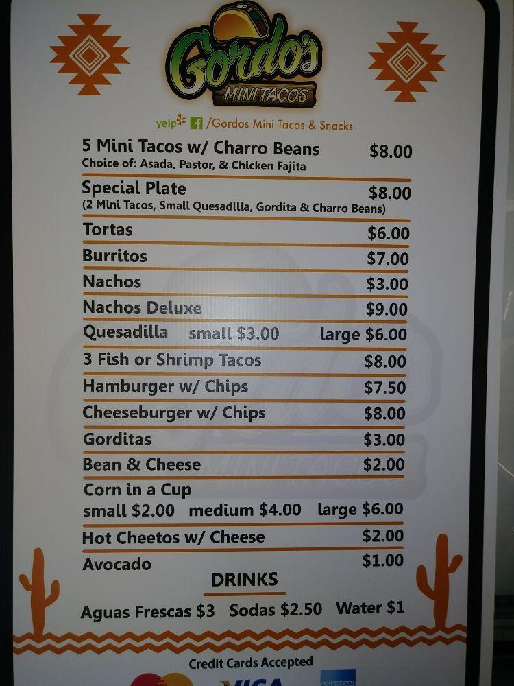 Carta del restaurante Gordos Mini Tacos And Snacks, San Antonio, N ...