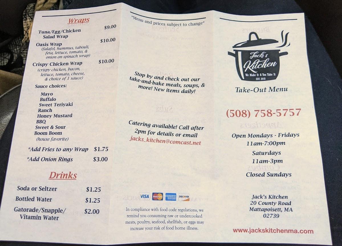 Menu at Jack's Kitchen restaurant, Mattapoisett