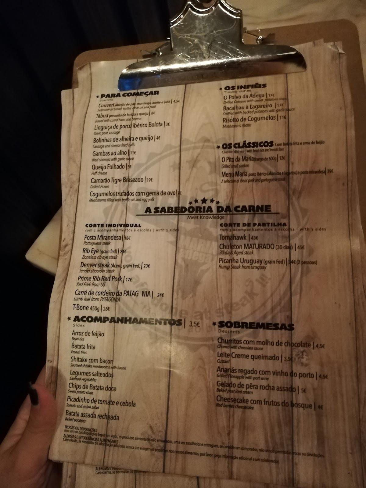 Menu at Maria Adega - Steakhouse, Caldas da Rainha