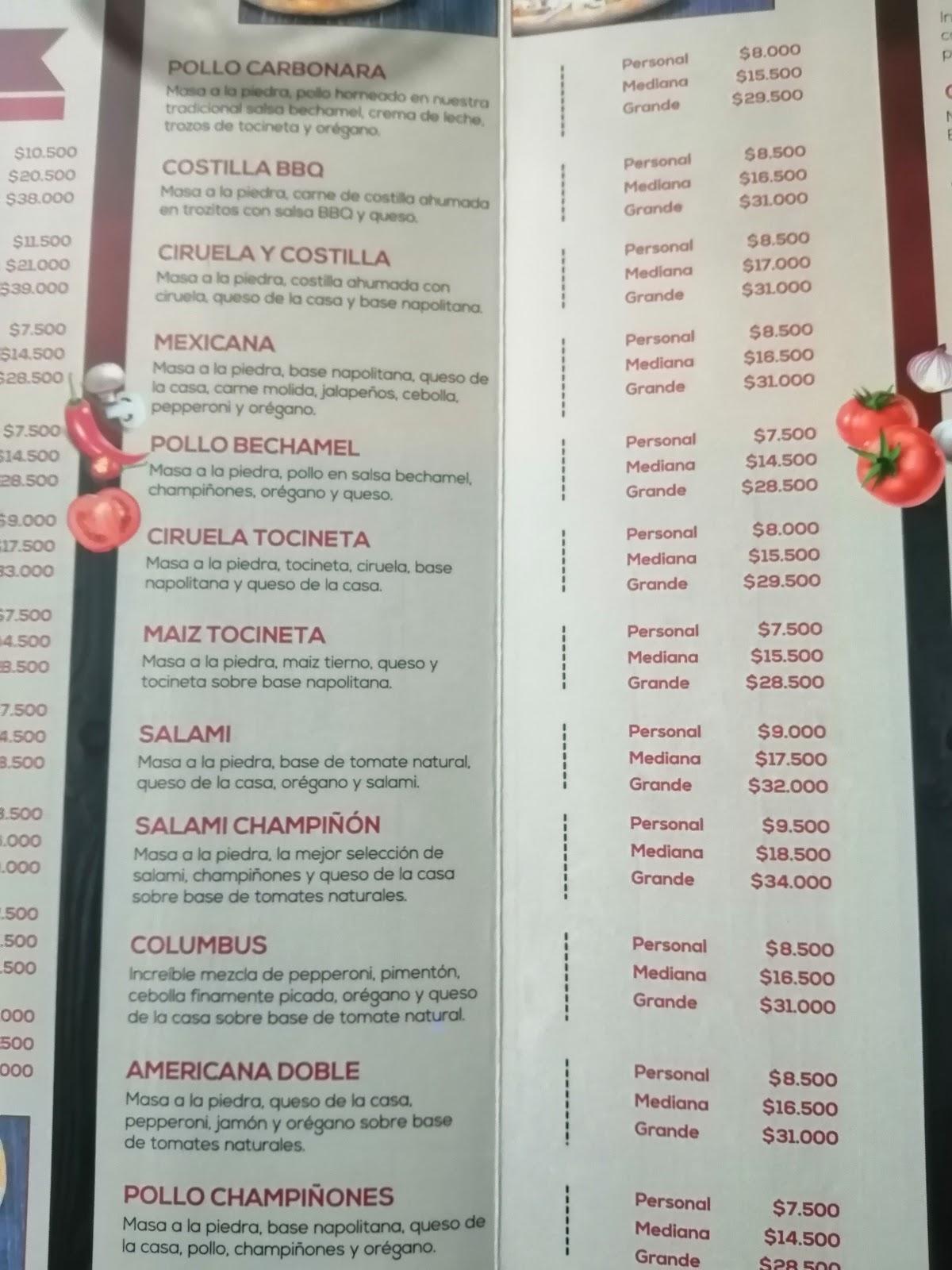 Menu at Pizzería Springfield Gourmet, Bogotá