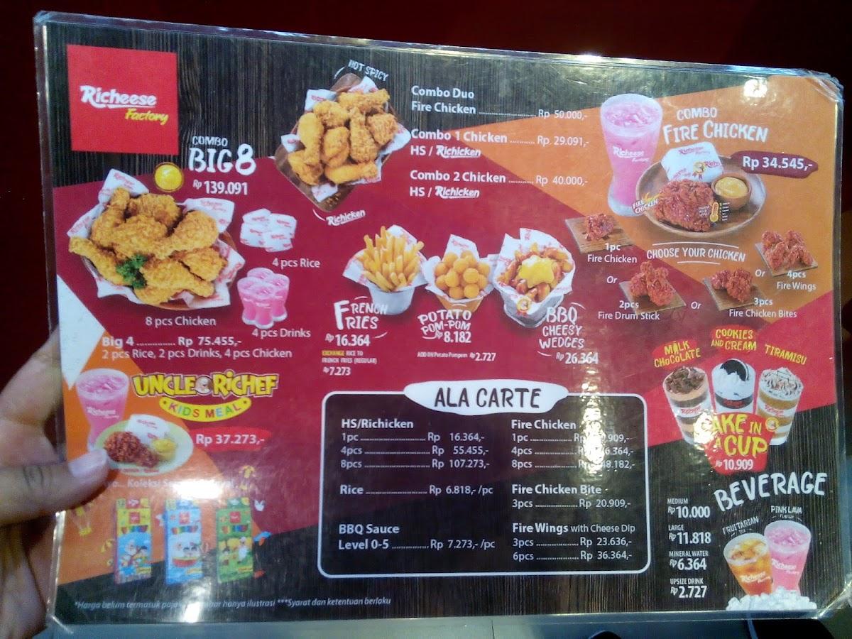Menu at Richeese Factory restaurant, Surabaya, Royal Plaza
