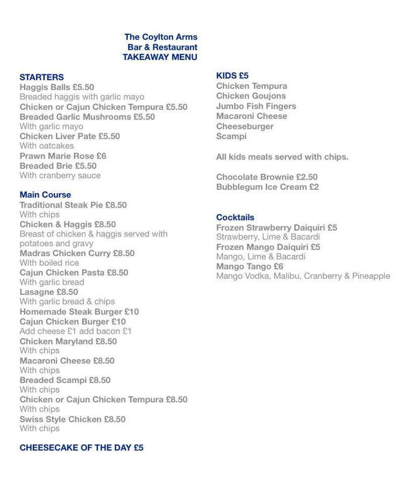 Menu at The Coylton Arms pub & bar, Drongan