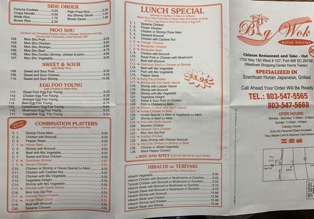 Menu at Big Wok Fort Mill restaurant, Fort Mill