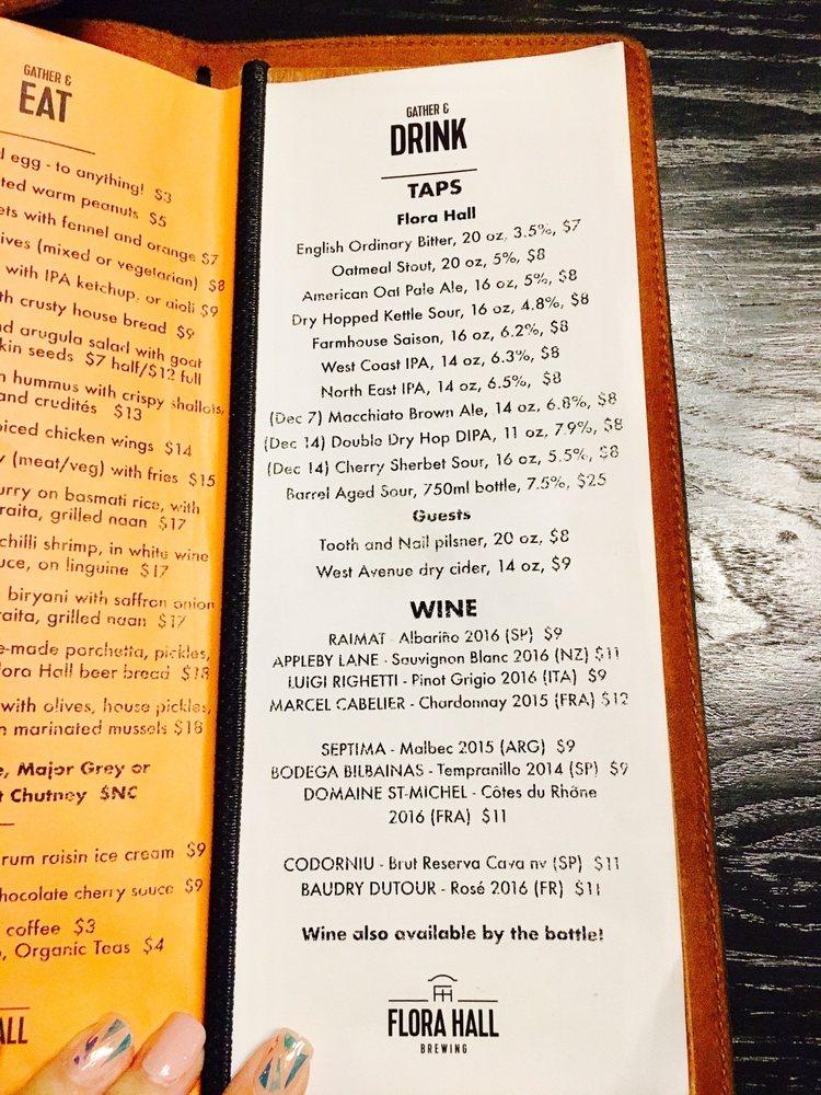 Menu at Flora Hall Brewing pub & bar, Ottawa