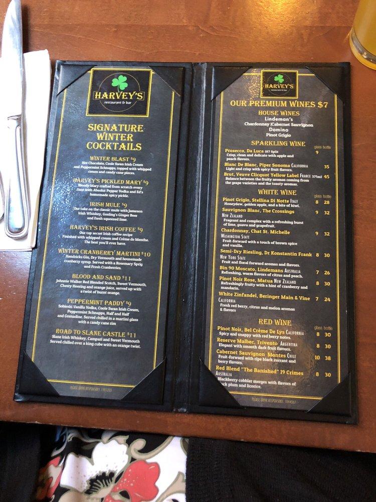 Menu at Harvey's Restaurant and Bar, Saratoga Springs