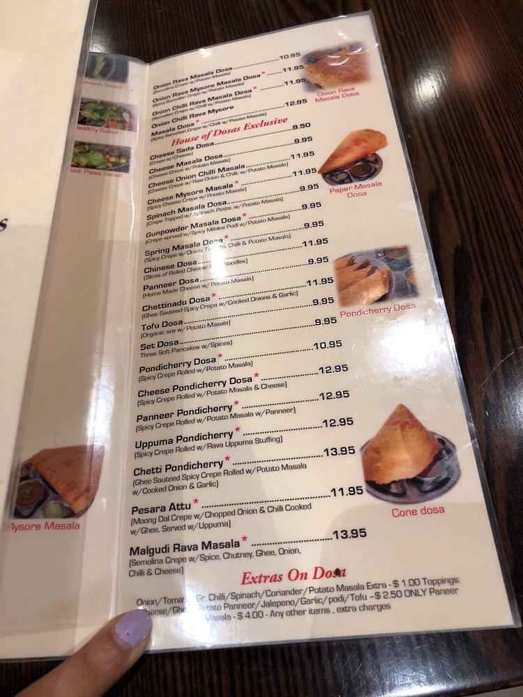 Menu at House of Dosas restaurant, Hicksville