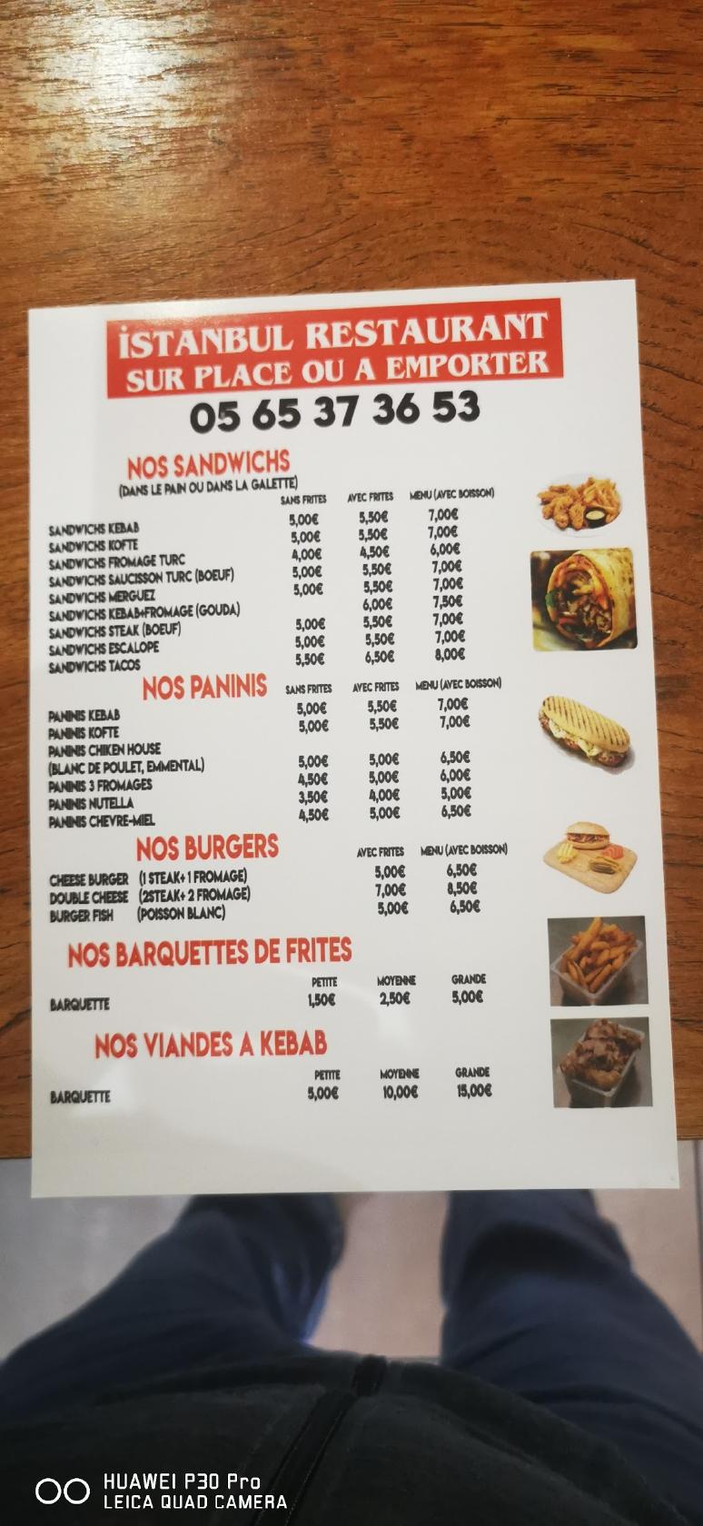Menu at Istanbul Restaurant, Souillac