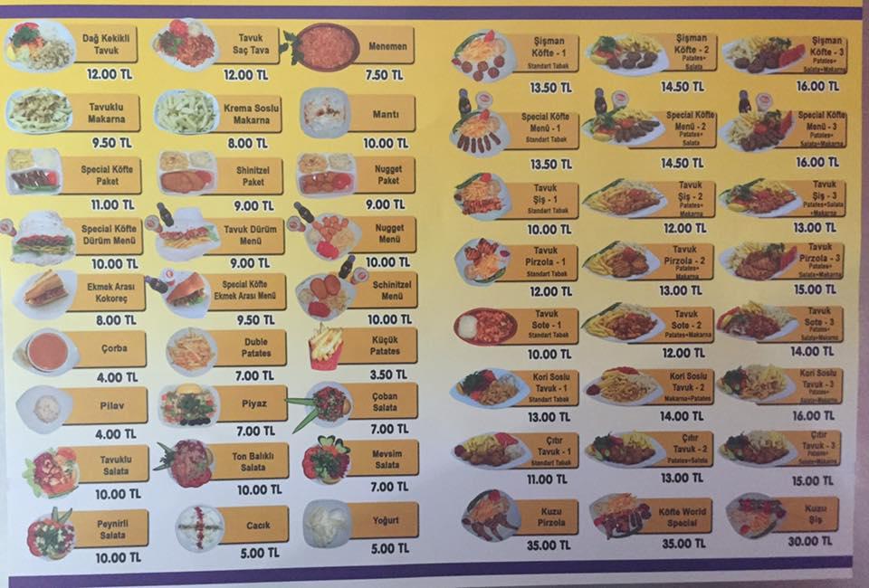 Menu at Golden Izgara, Istanbul