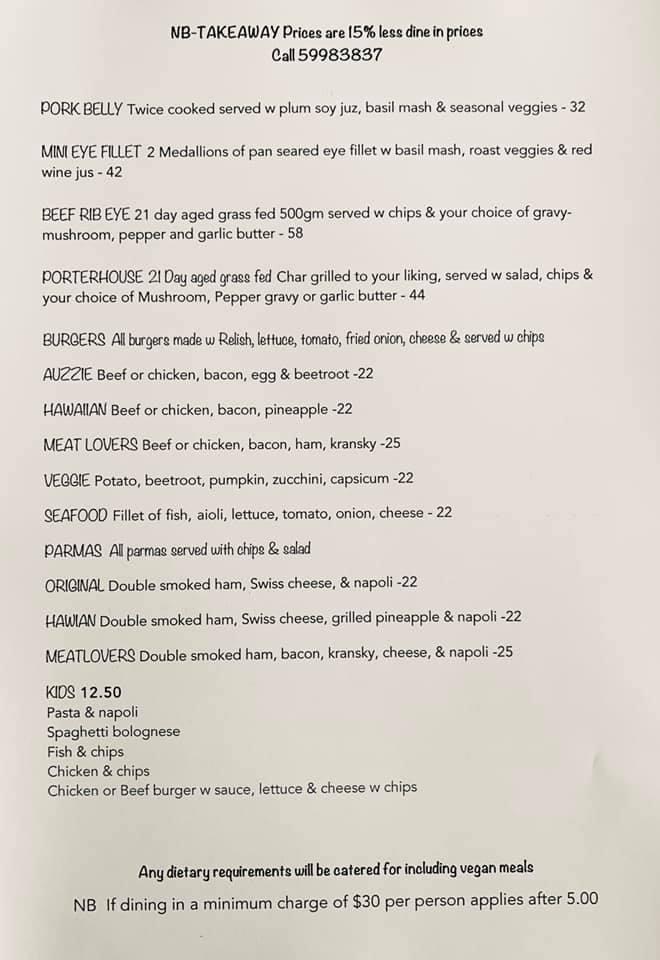 Menu at The Packing House Cafe, Tooradin