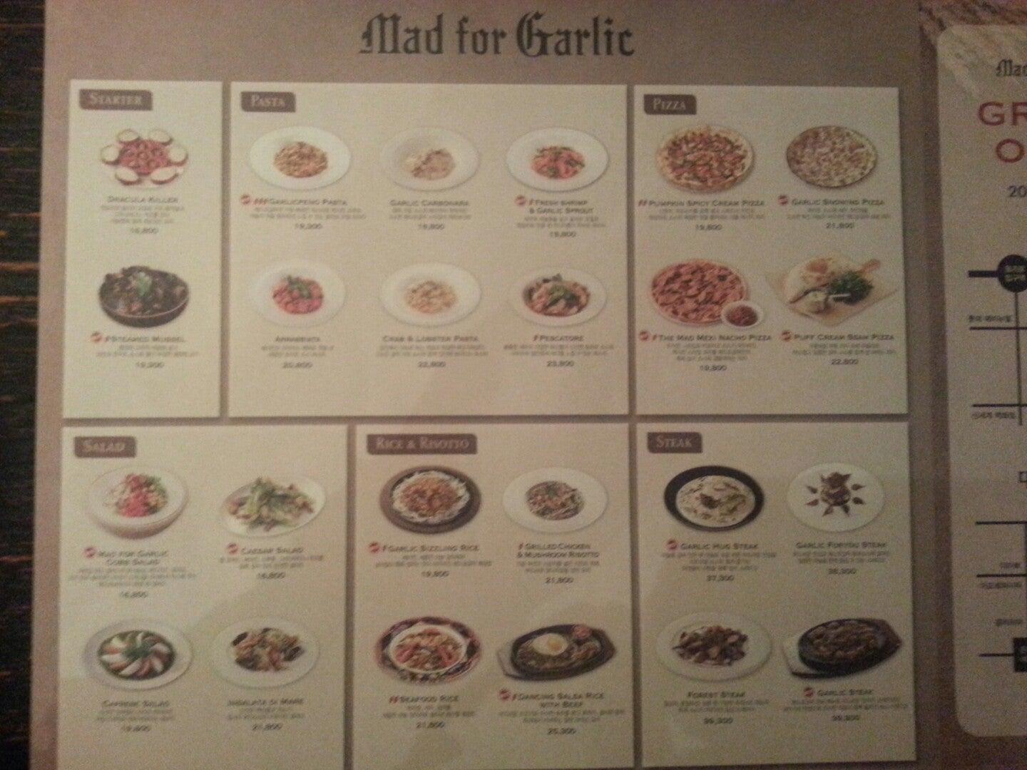 Menu at Mad for Garlic, Ilsan Western Dom restaurant, Goyang-si, 정발산로 ...