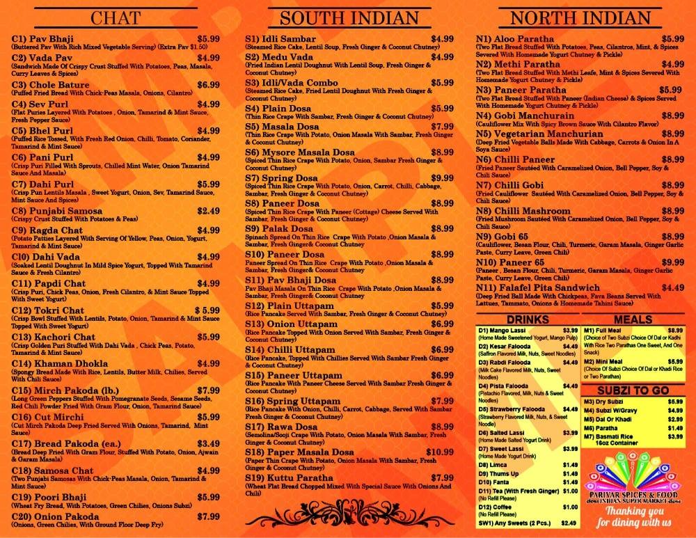 Menu at Parivar Spices & Food restaurant, Albany