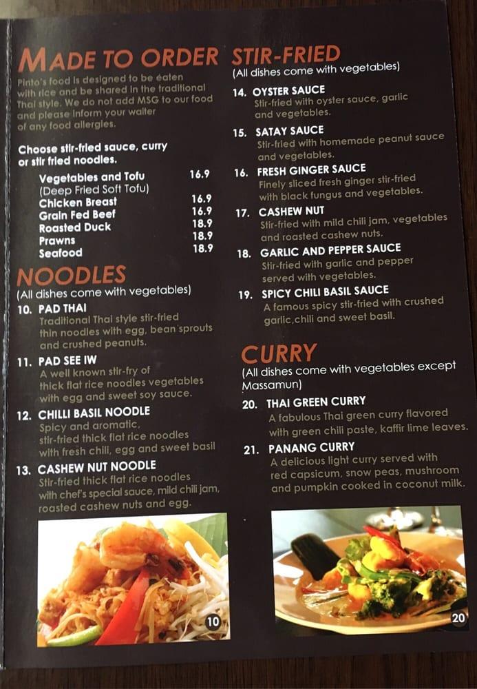 Menu at Pinto Thai Restaurant, Kensington