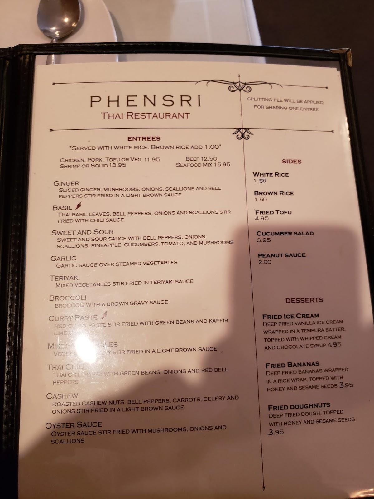 Menu at Pu Thai Restaurant, North Fort Myers