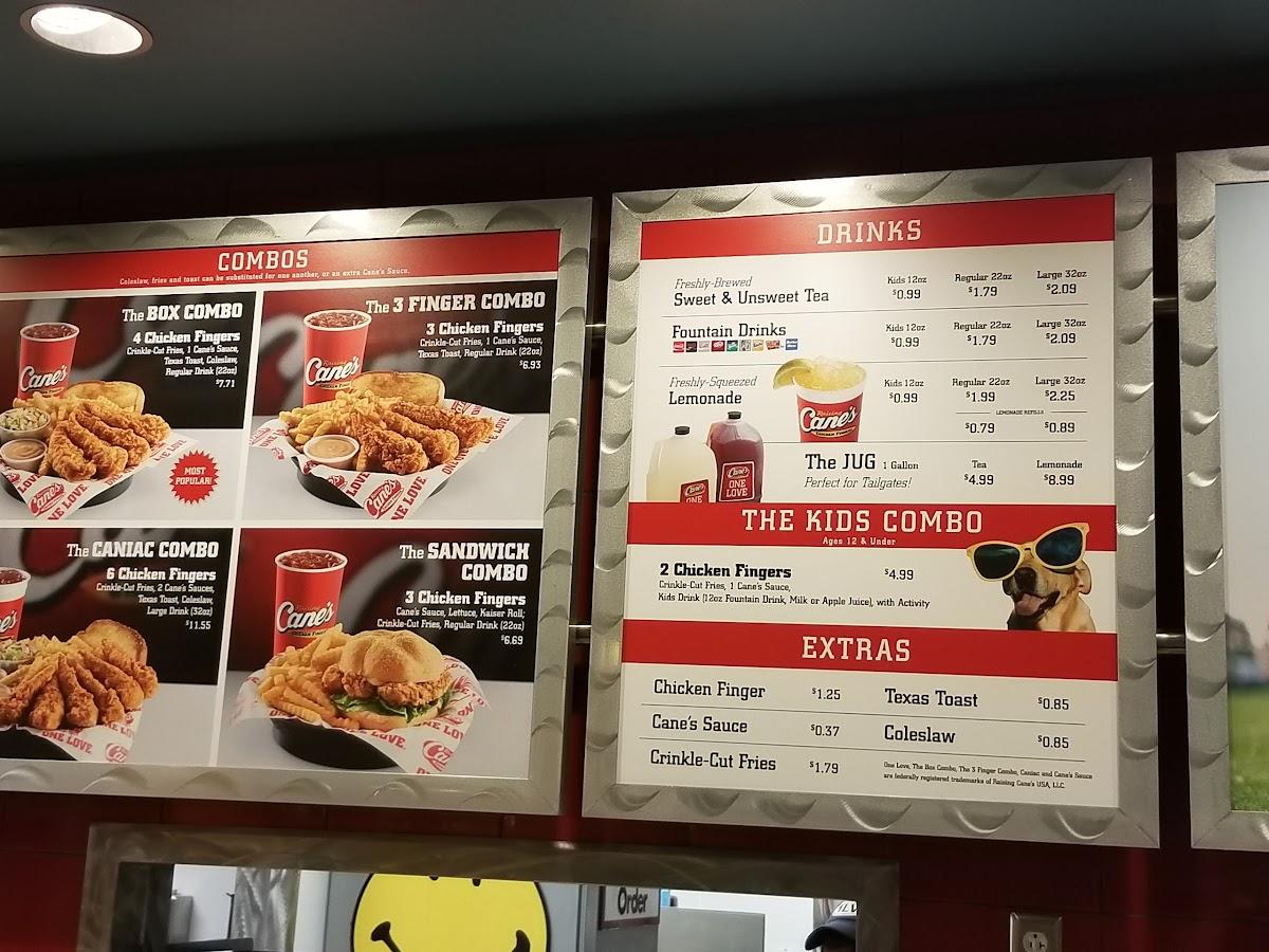 Menu at Raising Cane's Chicken Fingers fast food, San Antonio, Potranco Rd