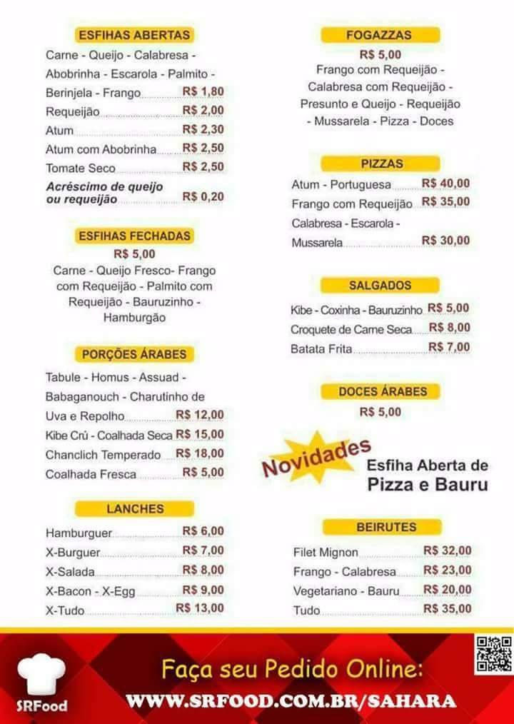 Menu em Sahara Comida Árabe restaurante, São Roque