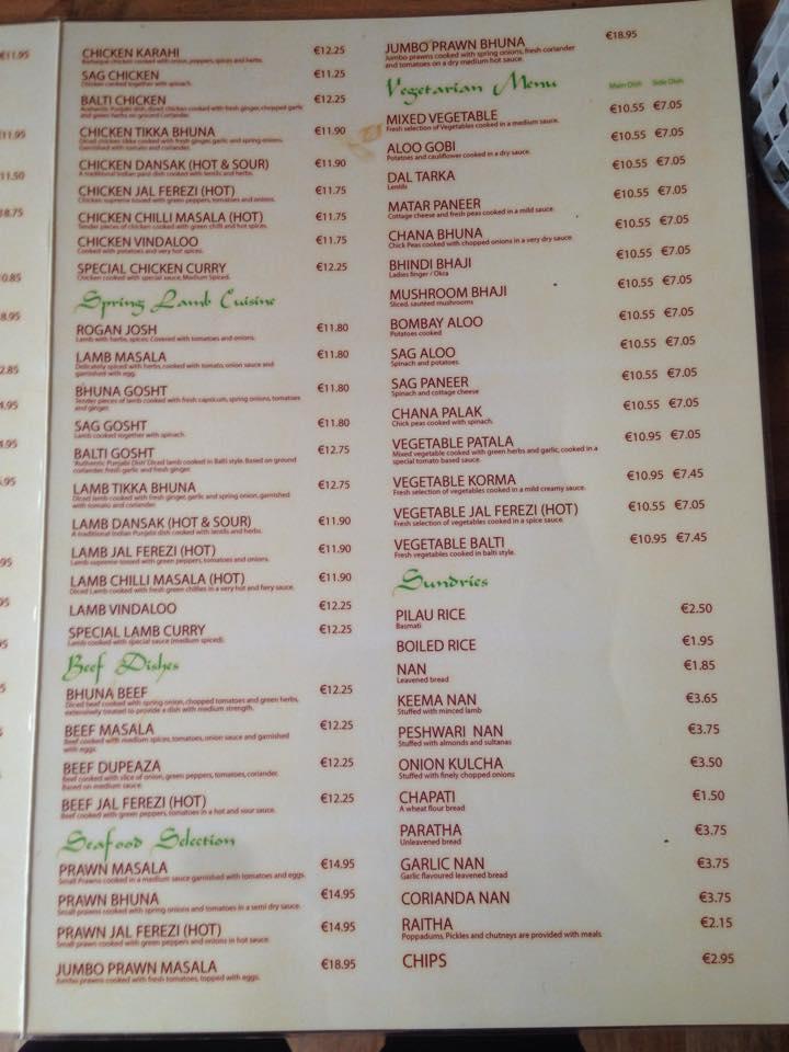 Menu at DHAKA TANDOORI RESTAURANT, Castlebar