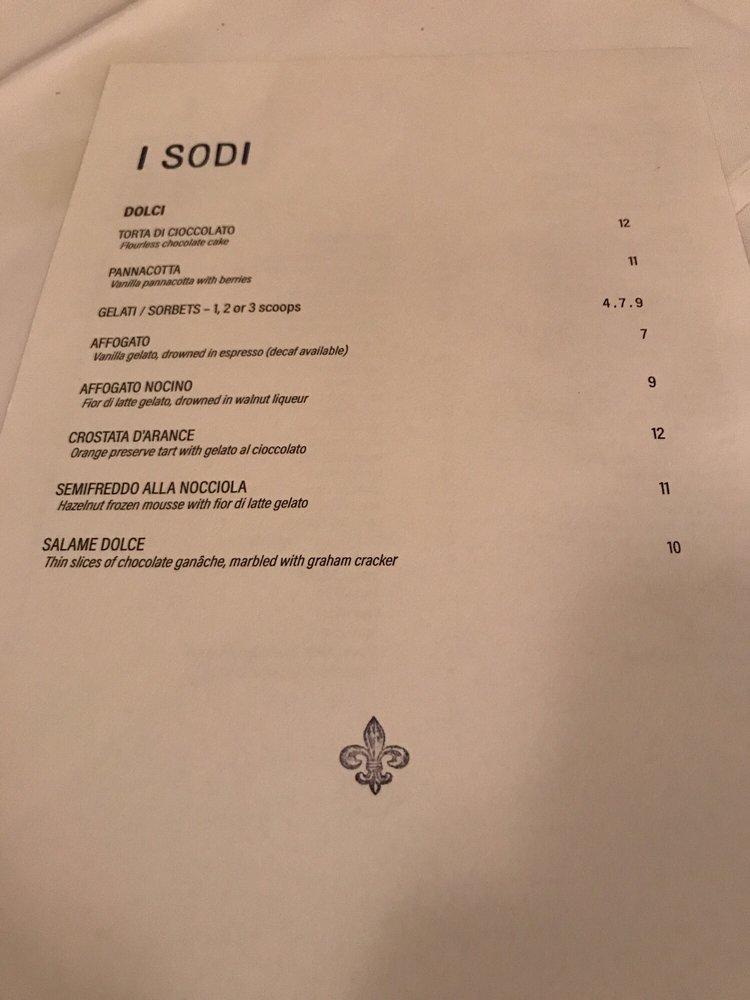 Menu at I Sodi restaurant, New York City, 314 Bleecker St