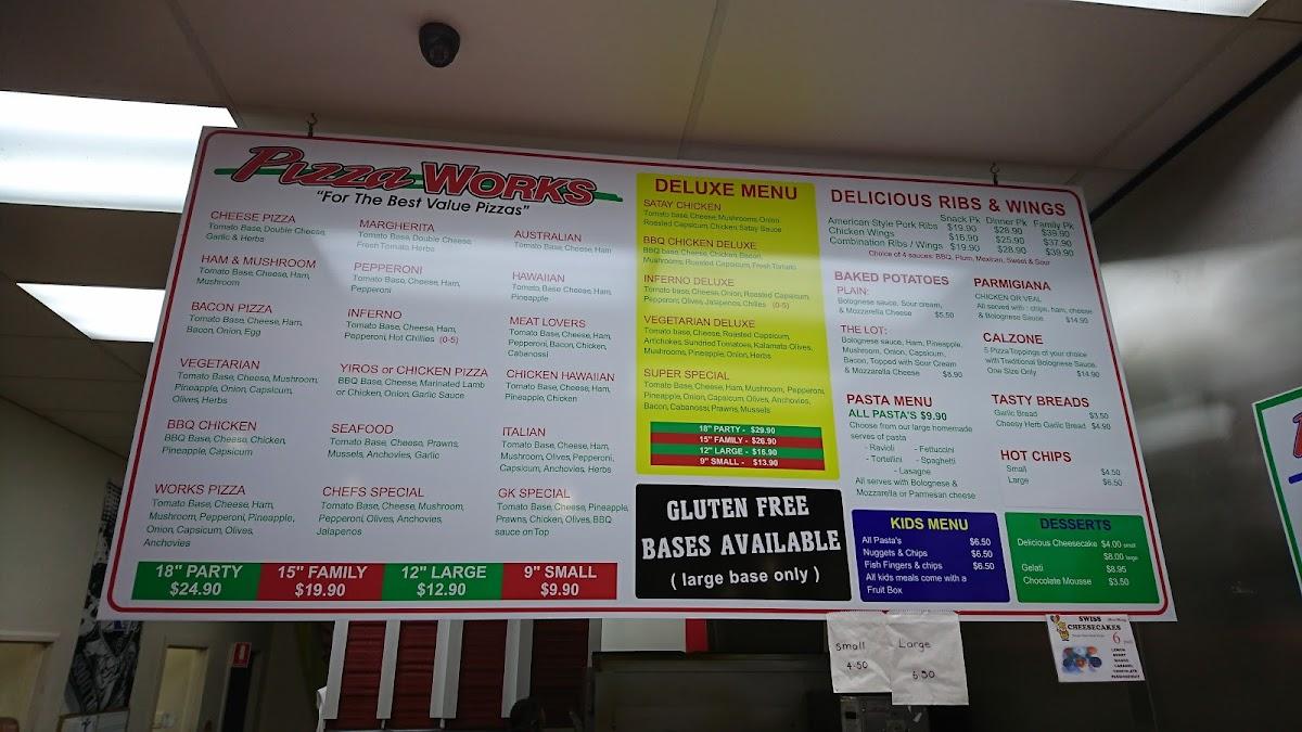 Menu at Pizza Works pizzeria, Gawler
