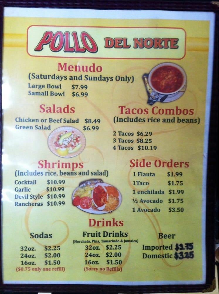 Menu at Pollo Del Norte restaurant, Bakersfield