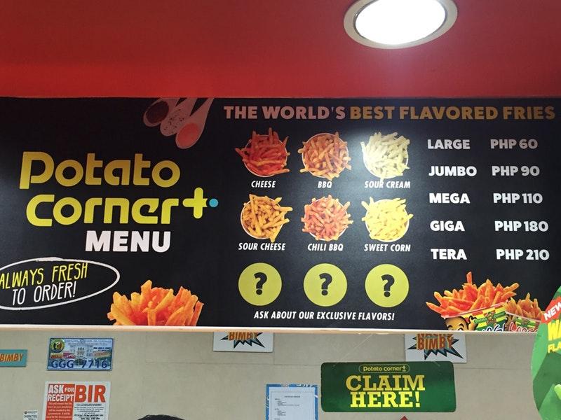 Menu at Potato Corner fast food, San Juan, 420 Ortigas Avenue