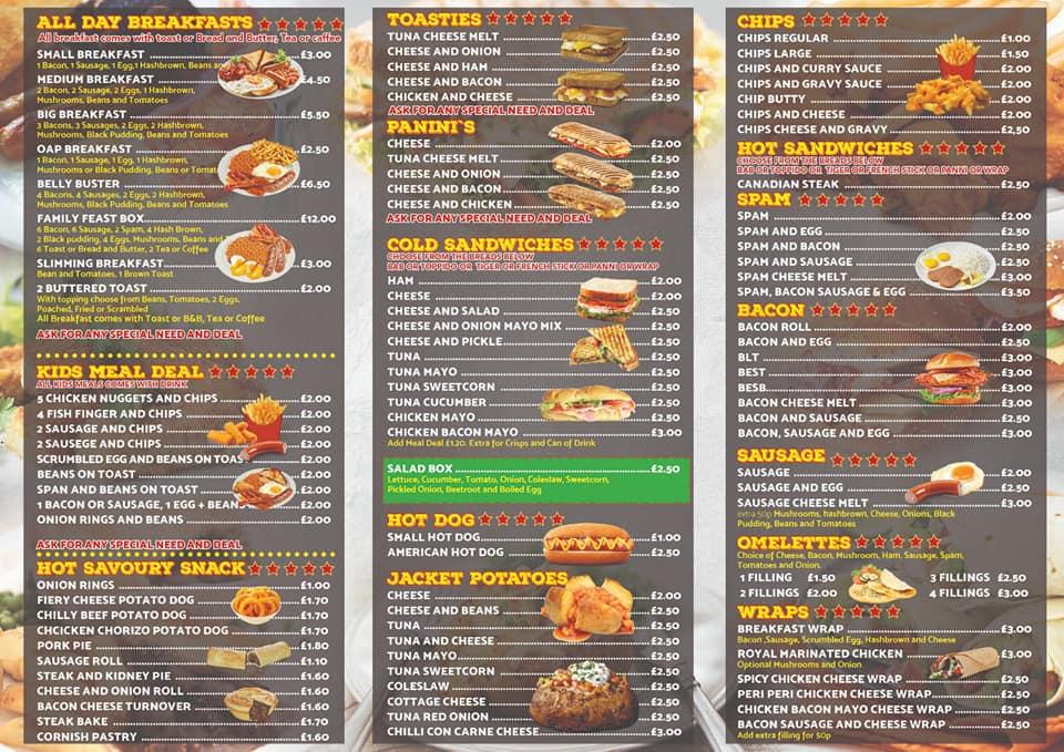 Menu at Royal Cafe, Barnsley