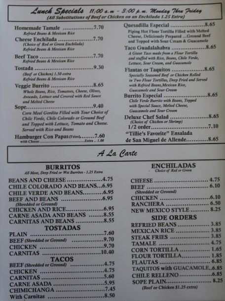 Menu at Señor Campos restaurant, La Habra