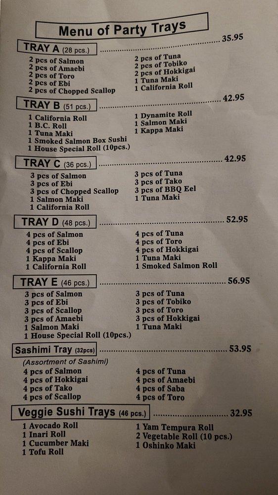 Menu at Sushi Man restaurant, North Vancouver