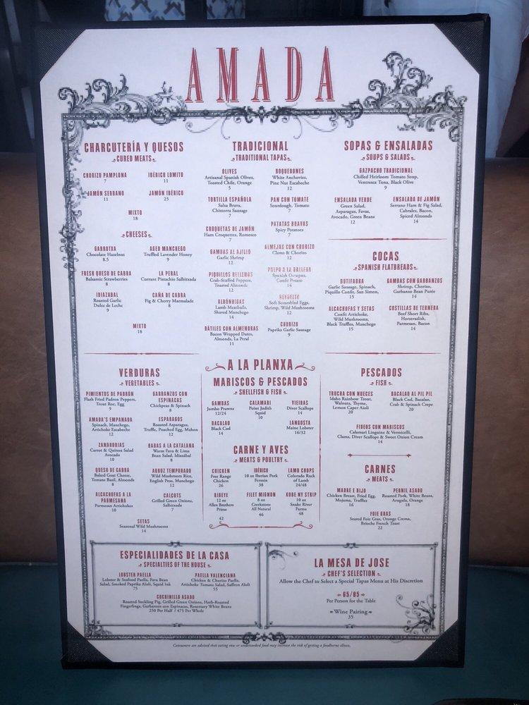 Menu at Amada pub & bar, Atlantic City, Amada Restaurant