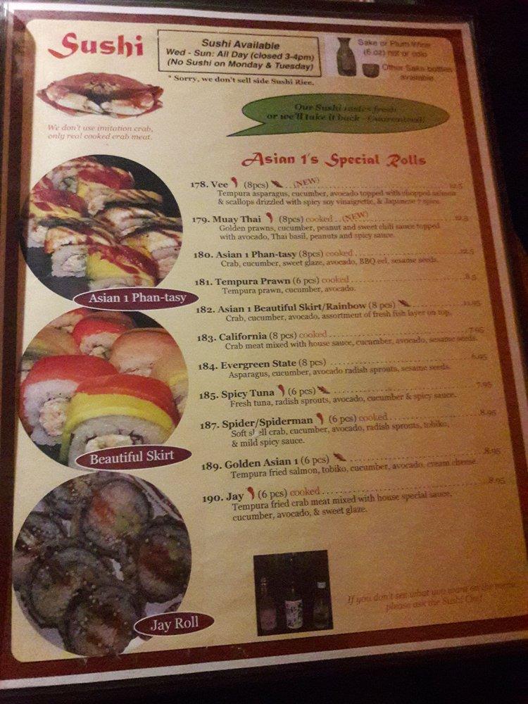 Menu at Asian 1 in Bellingham restaurant, Bellingham, Meridian St #101