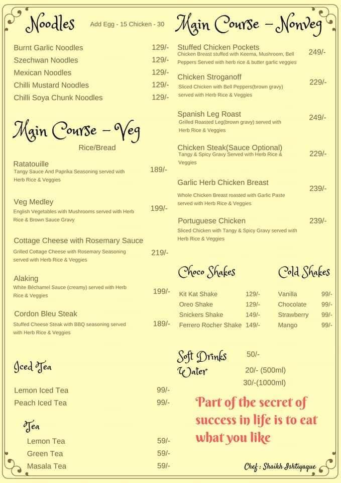 Menu at Cafe Mist, Bengaluru