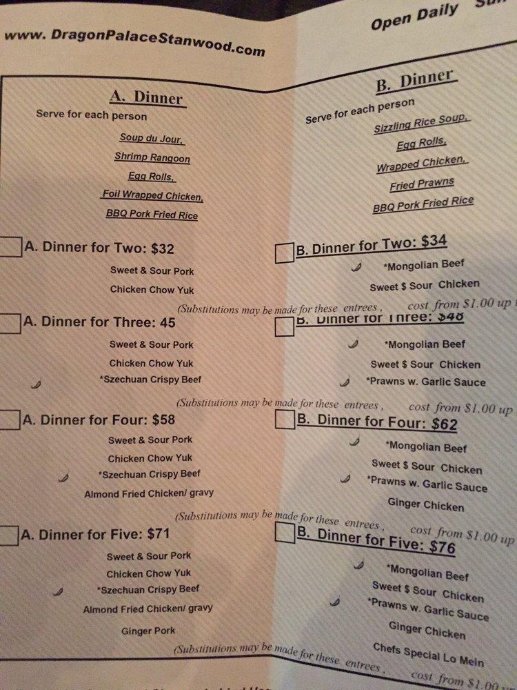 Menu at Dragon Palace restaurant, Stanwood