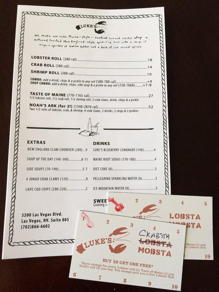 Menu at Luke's Lobster Las Vegas Fashion Show Mall restaurant, Las Vegas