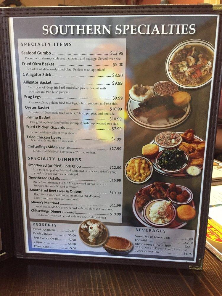 Menu at M&M's Southern Café restaurant, Sparks