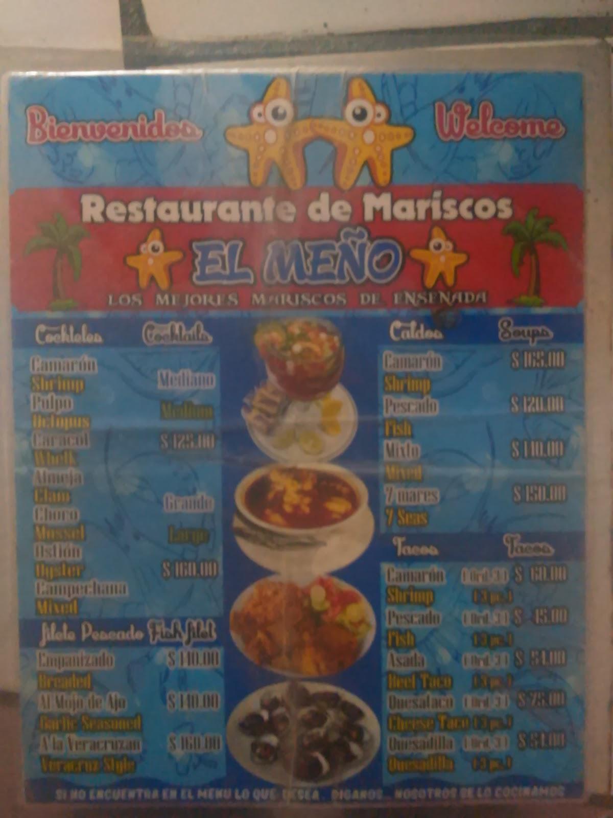 Carta del restaurante Mariscos El Meño, Ensenada
