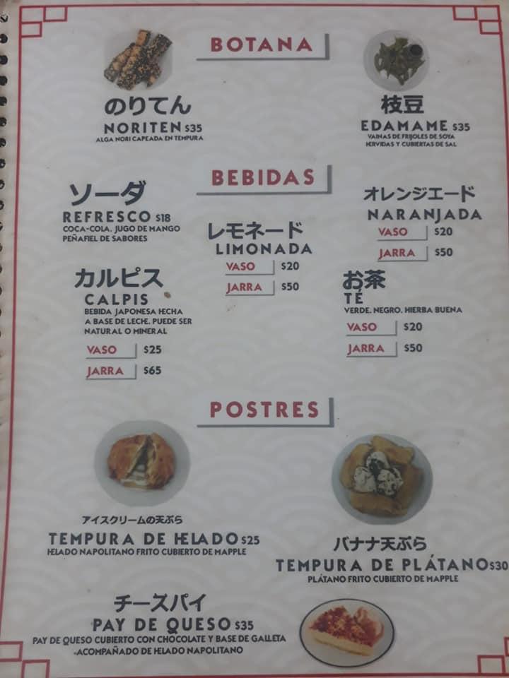 Carta de Restaurante Tsuru, Santiago de Querétaro