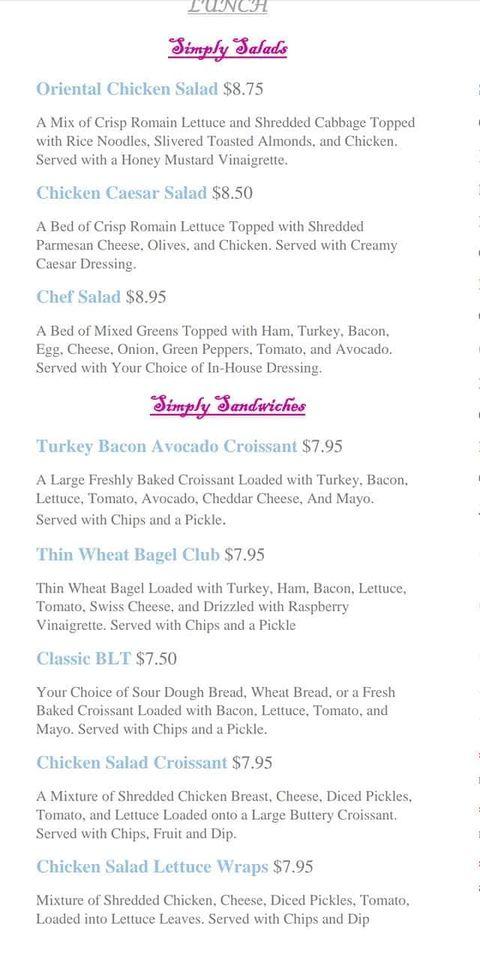 Menu at Sweet Lou's Bakery and Cafe, Torrington